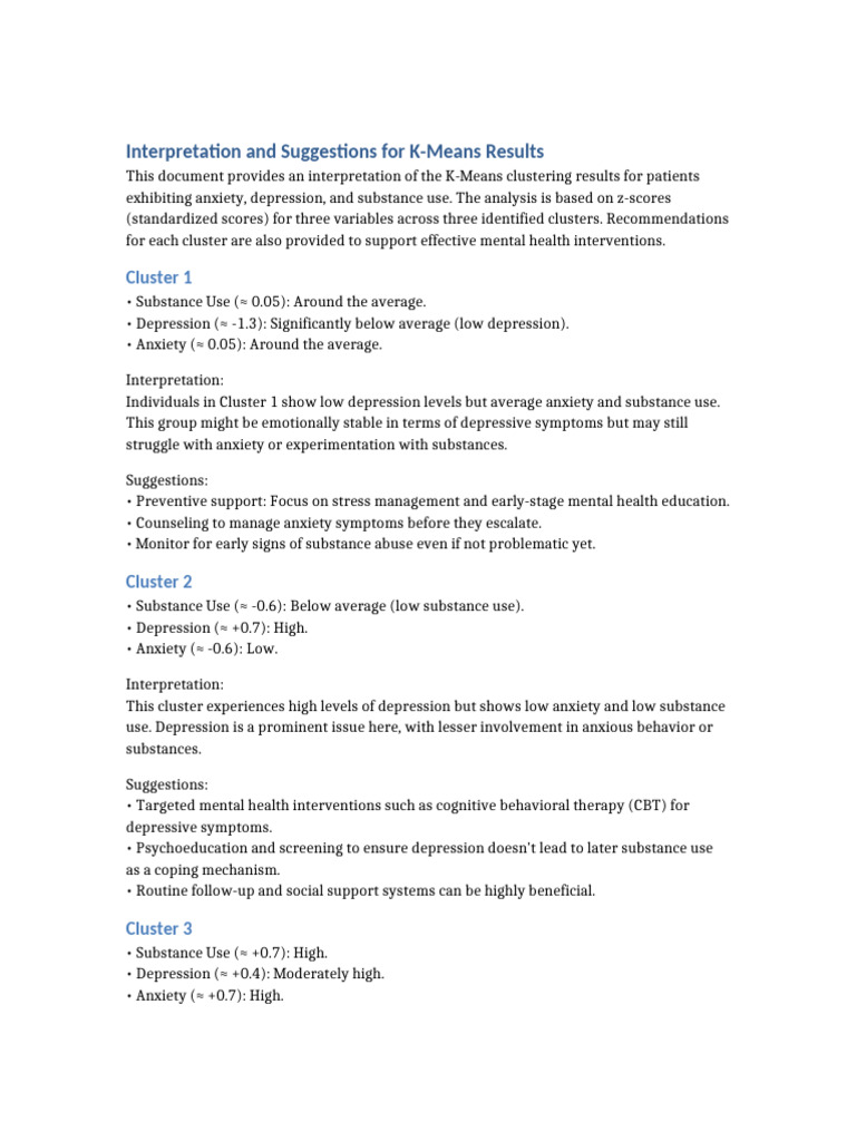 KMeans Interpretation and Suggestions | PDF | Major Depressive Disorder ...