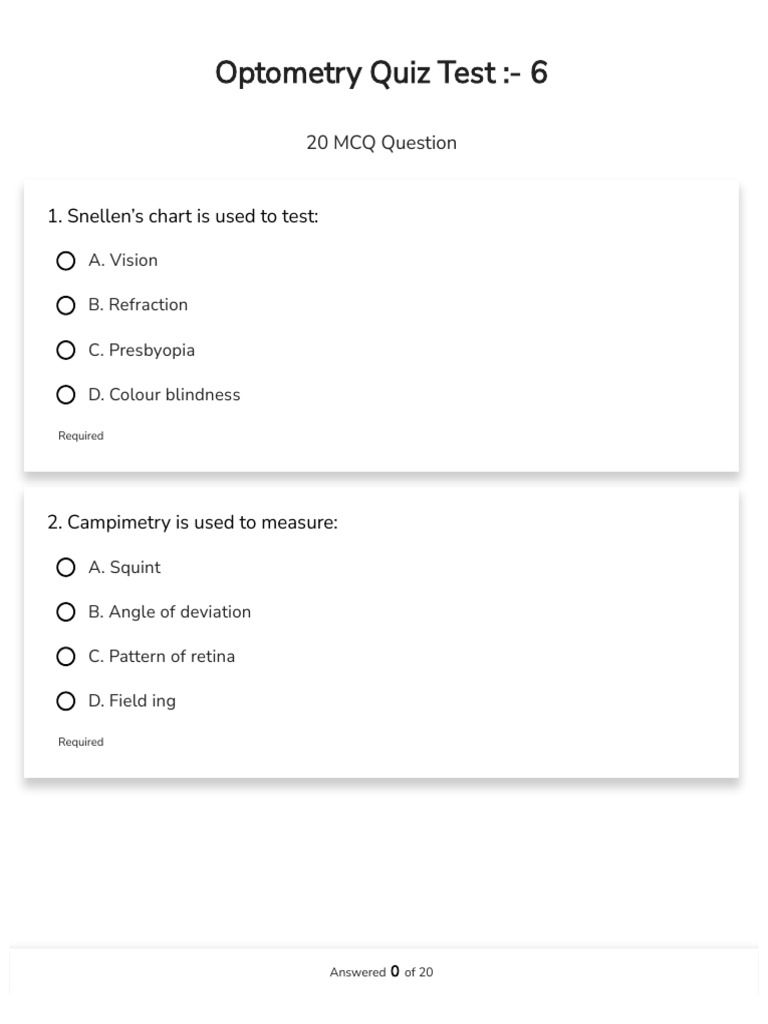 Optometry Quiz Test - 6 | PDF | Retina | Ophthalmology