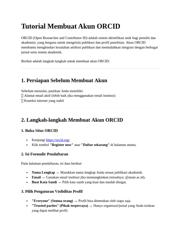 Tutorial Membuat Akun ORCID | PDF