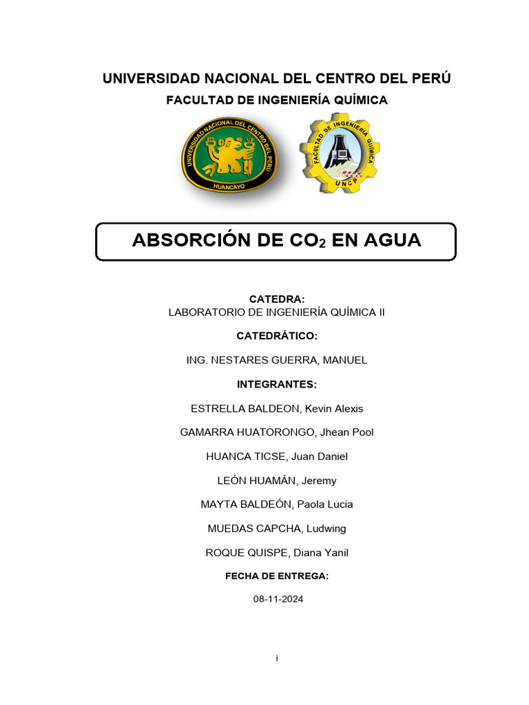 ABSORCIÓN DE CO2 EN AGUA _INFORME 03_LABO II | PDF | Absorción (Química) | Solubilidad