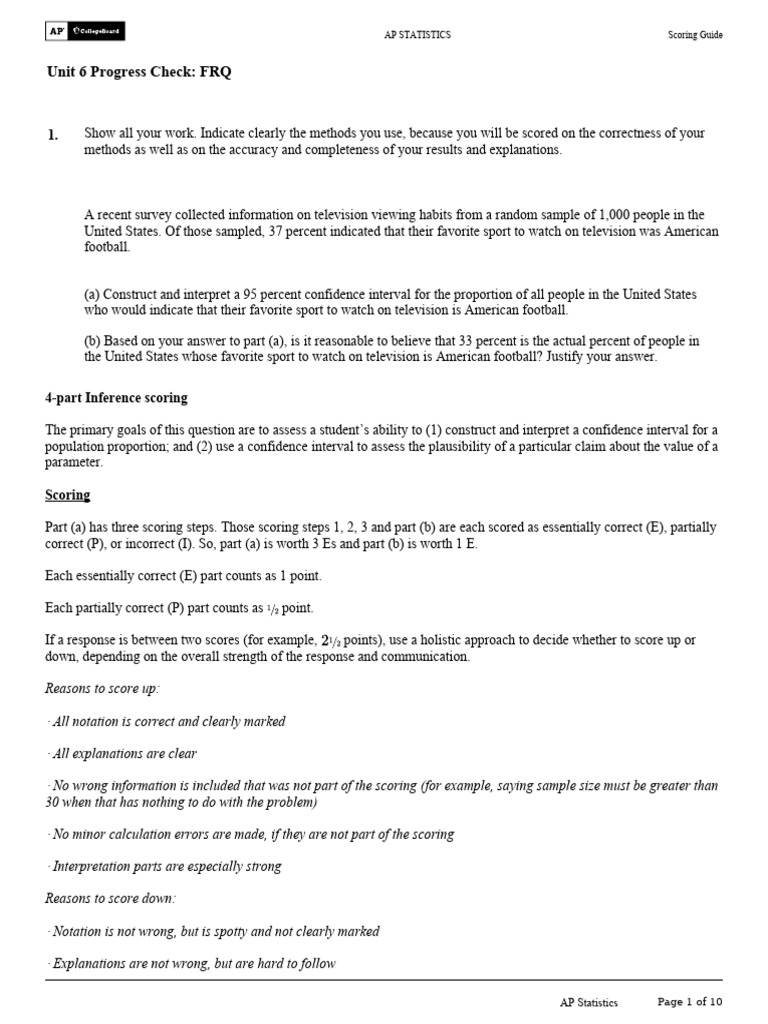 Unit 6 Progress Check FRQ - Scoring Guide | PDF | Confidence Interval | Statistical Significance