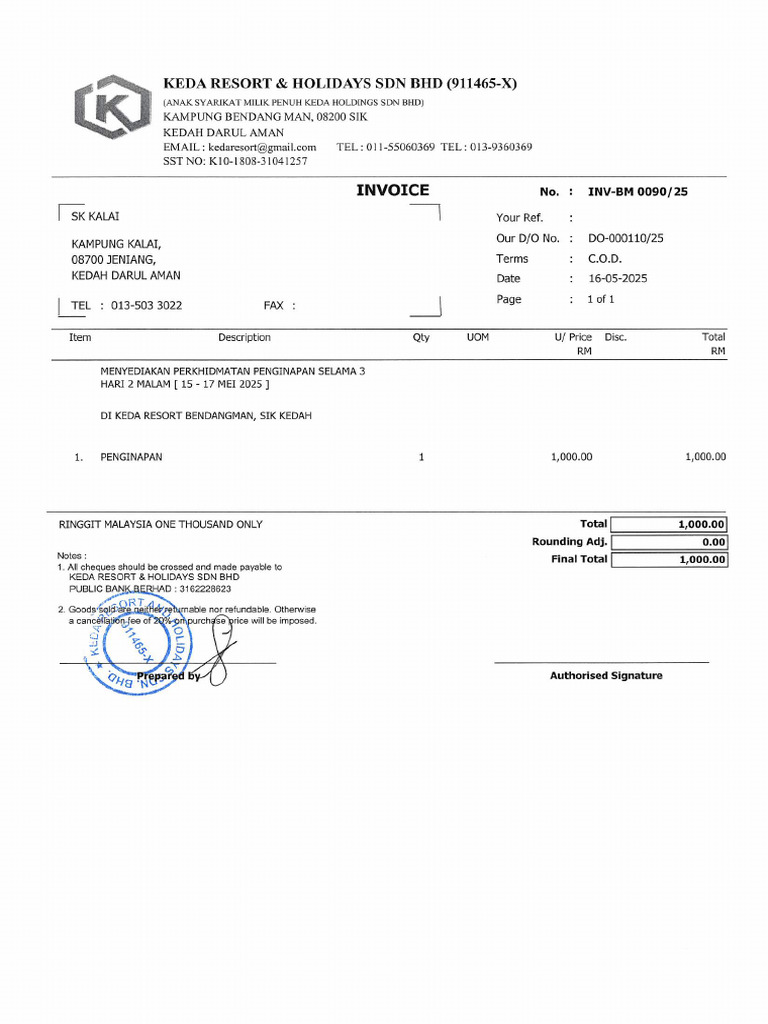 Inv SK Kalai (RM 1000) | PDF