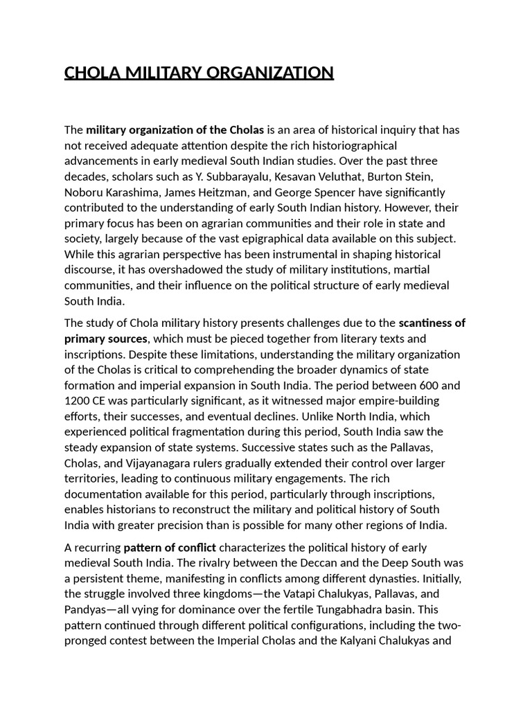 Chola Military Organization Overview | PDF