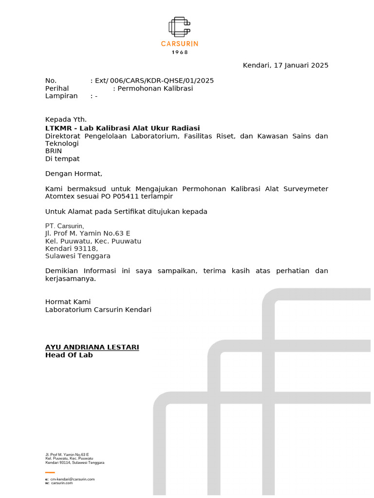 Permohonan Kalibrasi Alat Surveymeter | PDF