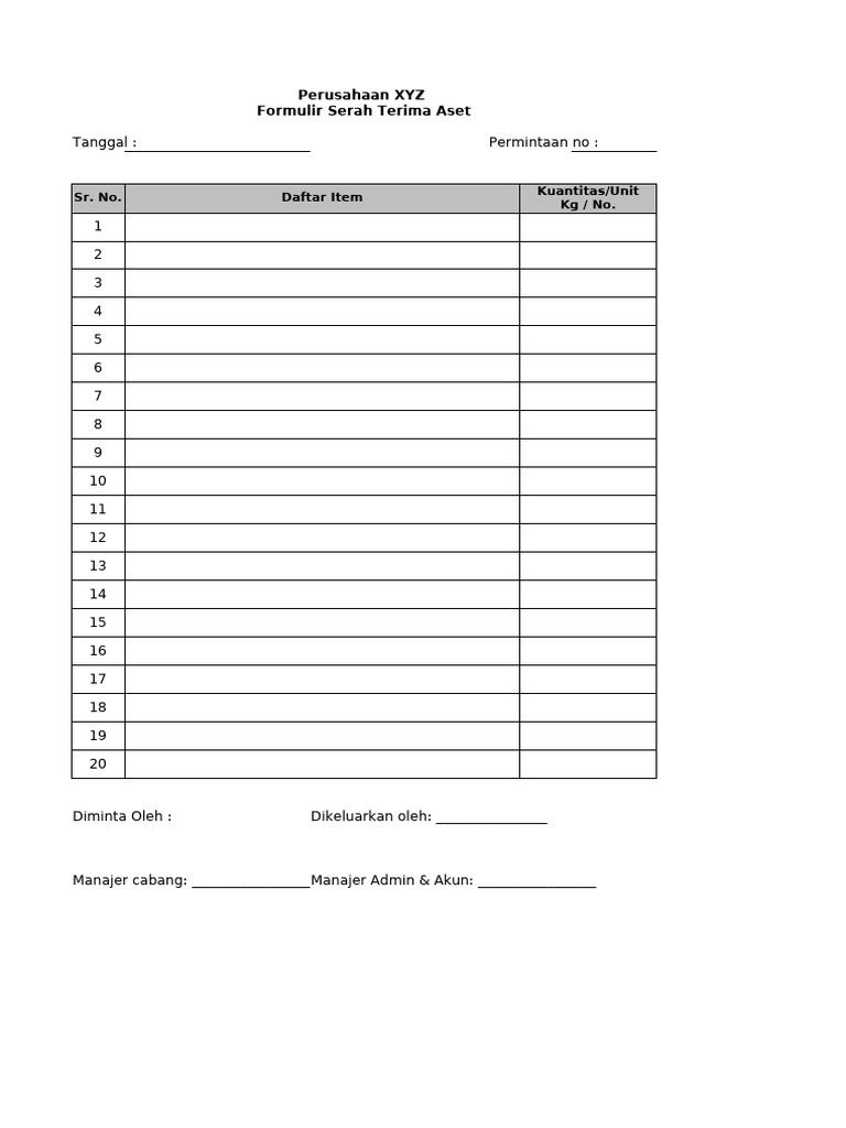 Template 09 Asset Handing Over Form | PDF