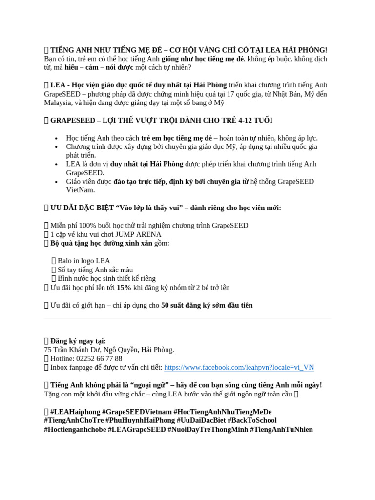 Bài Viết Tuyển Sinh GrapeSEED Của LEA | PDF