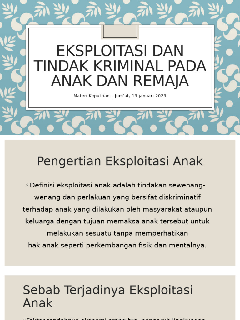Eksploitasi dan Kriminal Pada Anak dan Remaja | PDF