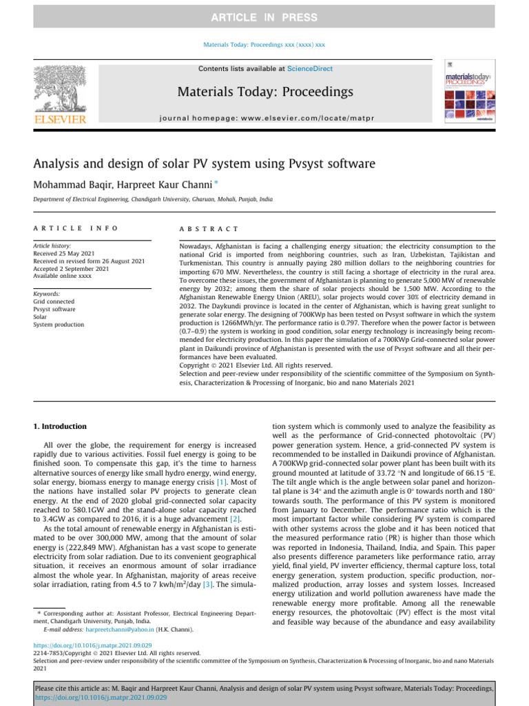 Analysis and Design of Solar PV System Using Pvsyst Software | PDF ...