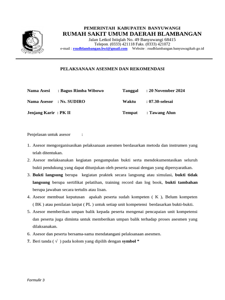 Form 3 Pelaksanaan Asses Dan Rekom-Ready | PDF