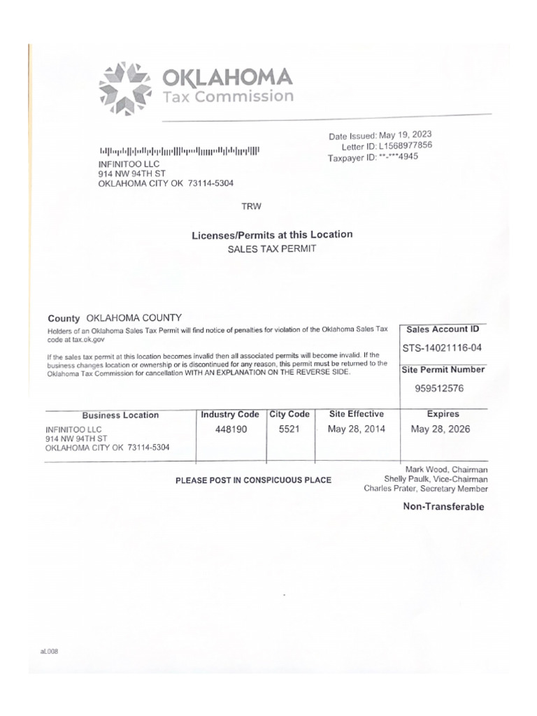 OKLAHOMA Sales Permit 2023 | PDF