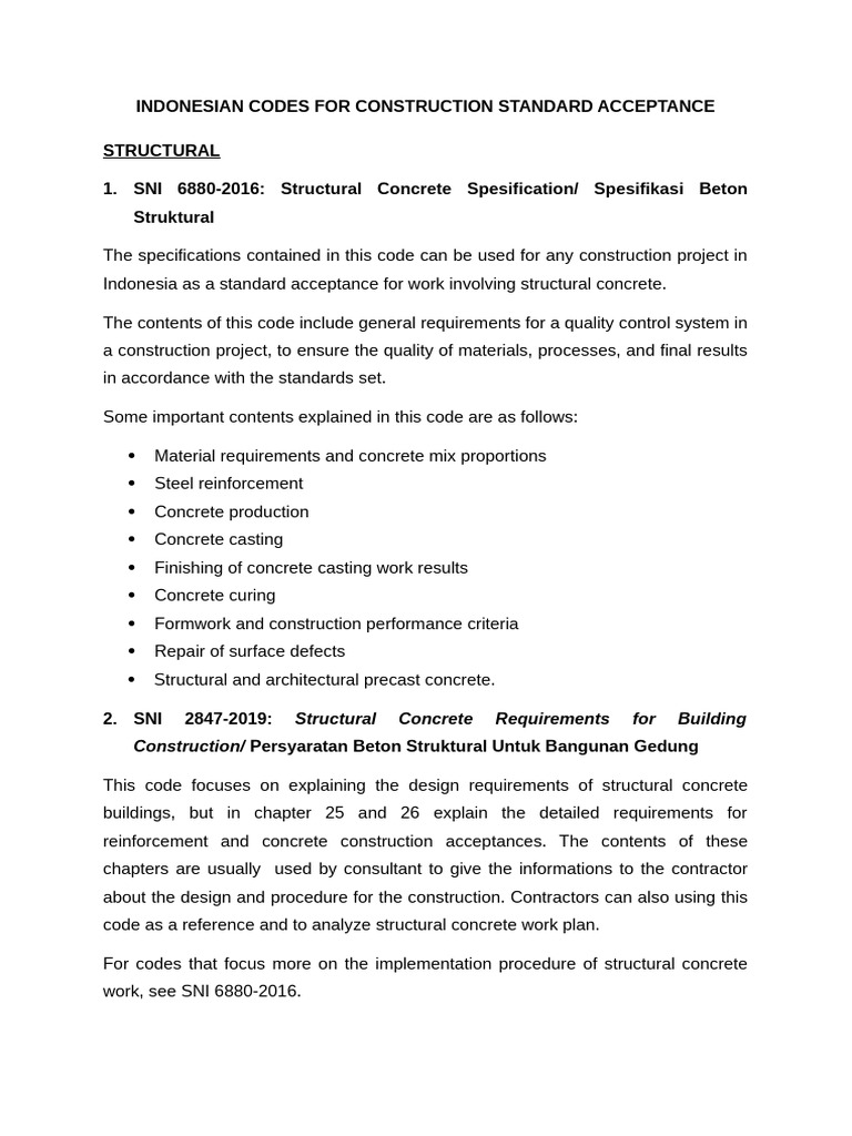 Indonesian Codes For Construction Standard Acceptance Summary | PDF ...