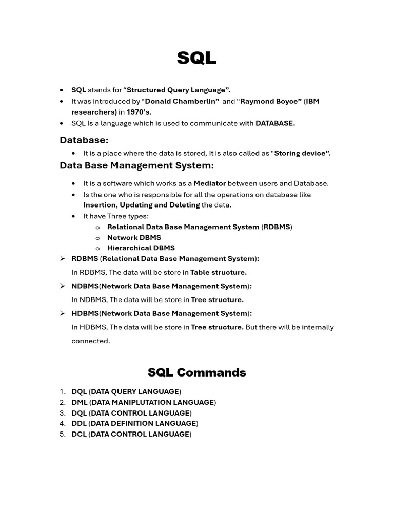 Database: Data Base Management System:: SQL Commands | PDF