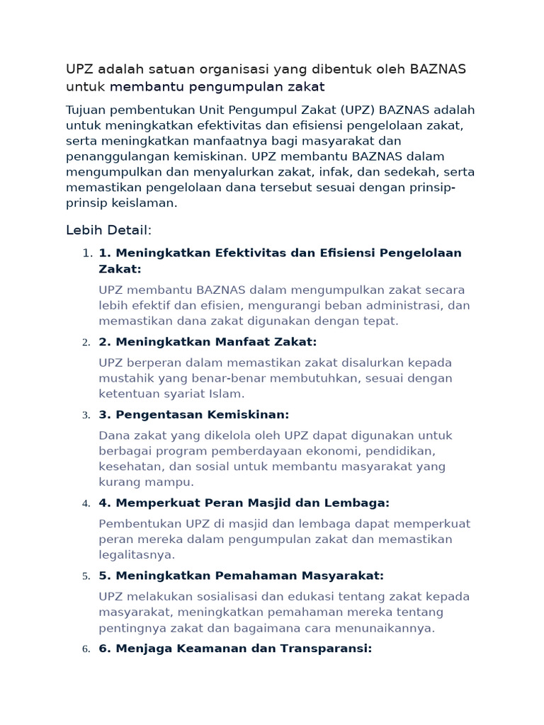 Membantu Pengumpulan Zakat: UPZ Adalah Satuan Organisasi Yang Dibentuk ...