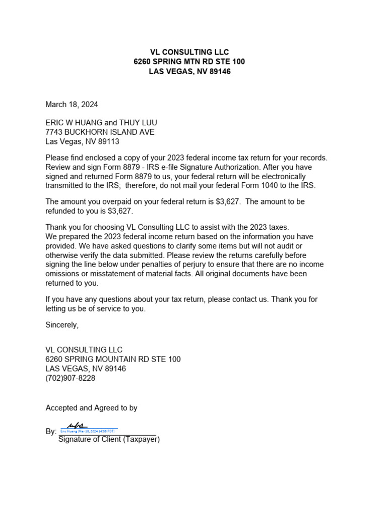 2023 Tax Return for Eric Huang & Thuy Luu | PDF | Tax Deduction | Irs ...