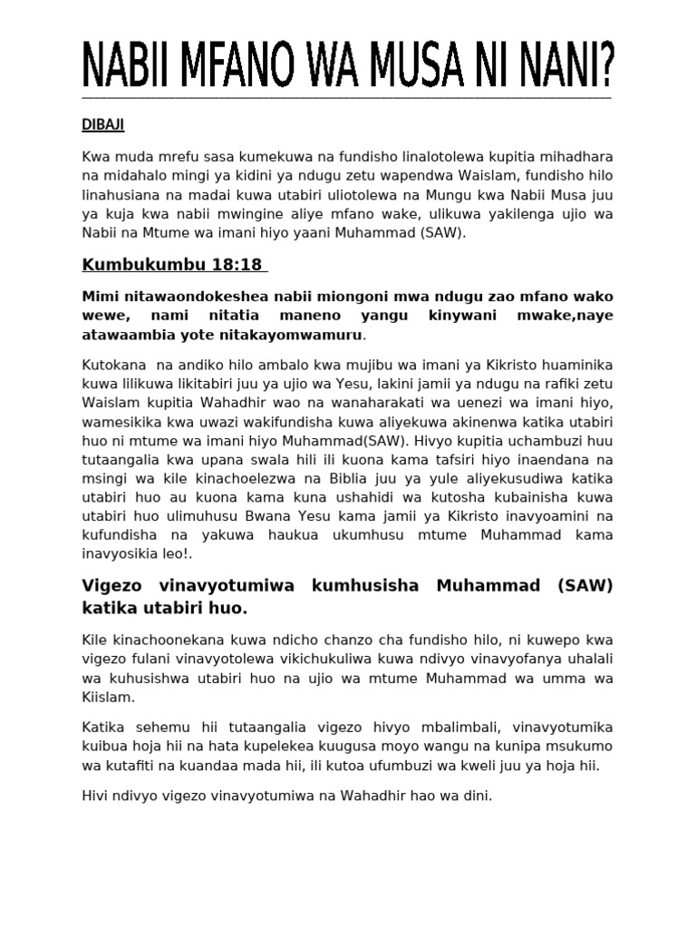 Nabii Mfano Wa Musa' | PDF