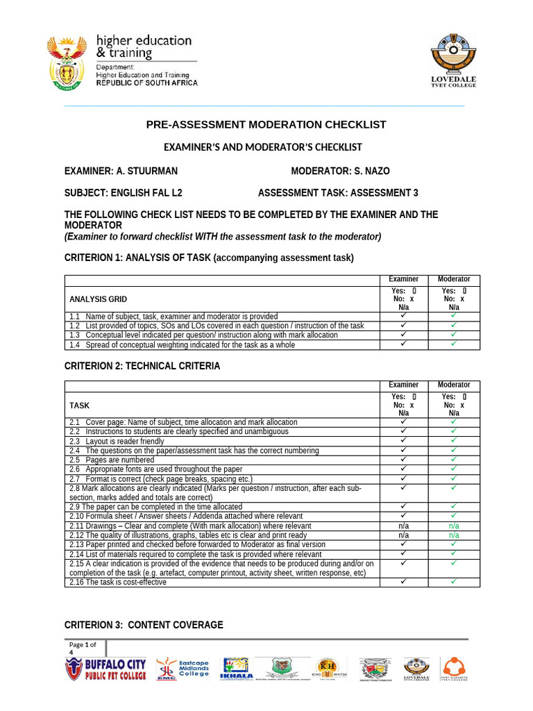 2025 Assessment Task Moderation Checklist | PDF | Cognition | Learning