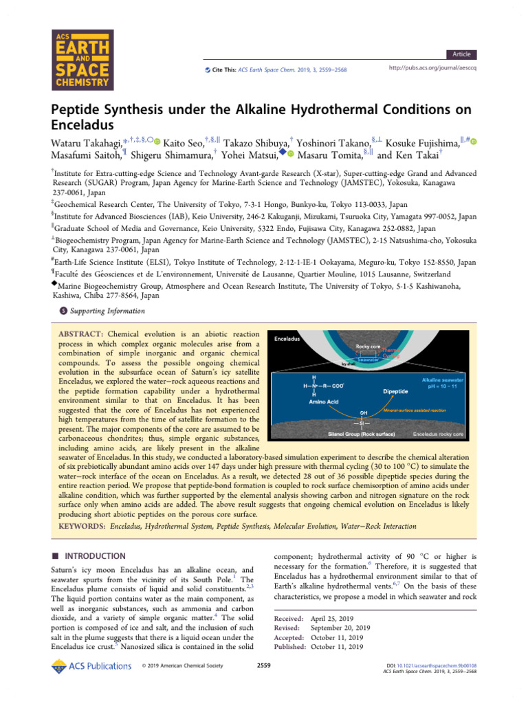 Takahagi Et Al 2019 Peptide Synthesis Under The Alkaline Hydrothermal Conditions On Enceladus ...