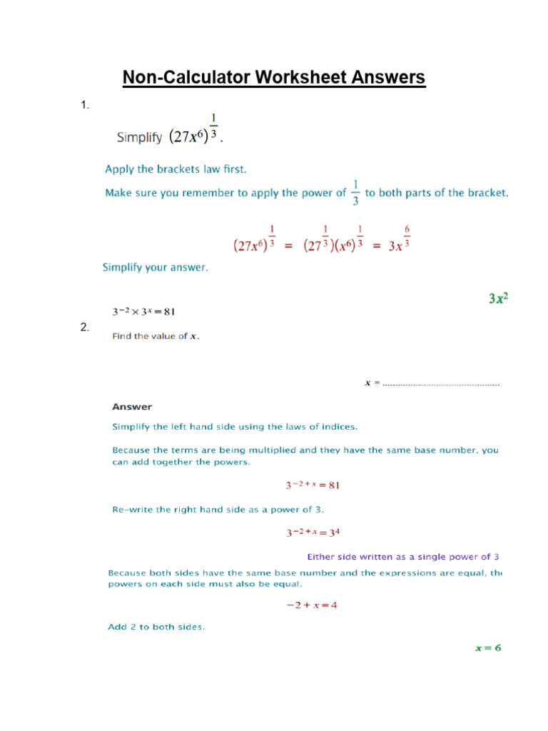 YR 10 CIE Non Calculator Worksheet 1 With Answers | PDF