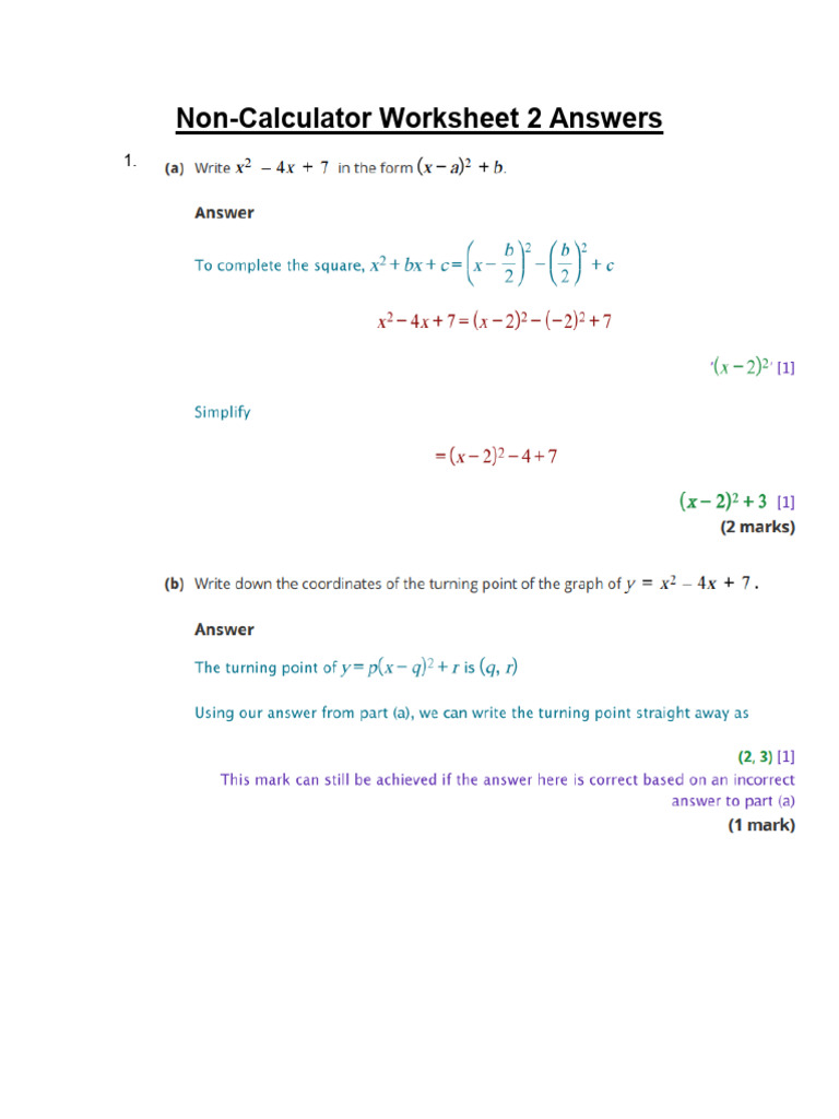 YR 10 CIE Non Calculator Worksheet 2 With Answers | PDF
