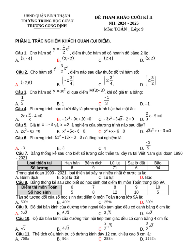 Toan 9 - Cuoi Ki 2 - TCD | PDF