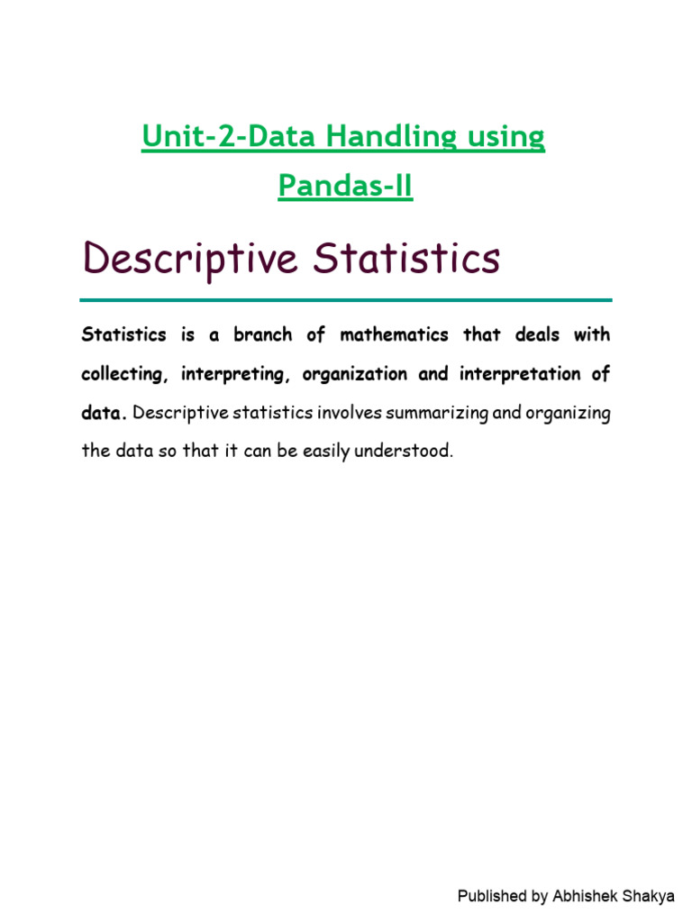 Data Handling using Pandas-by Abhishek Shakya | PDF | My Sql | Mean