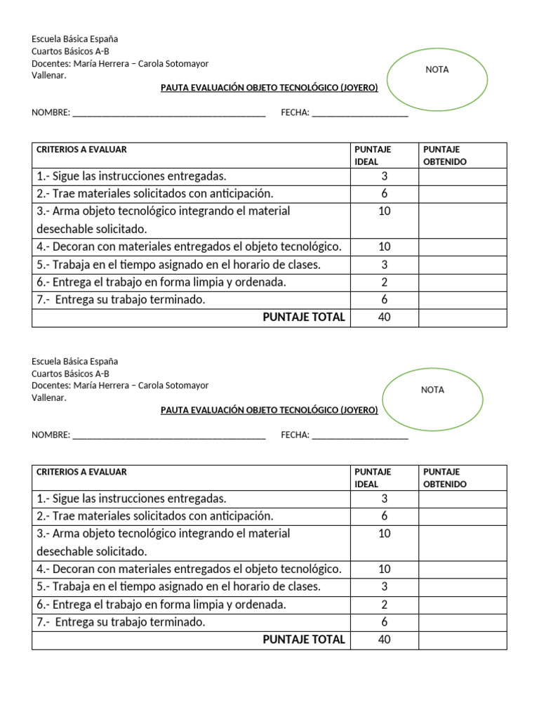 Pauta Evaluacion Joyero | PDF