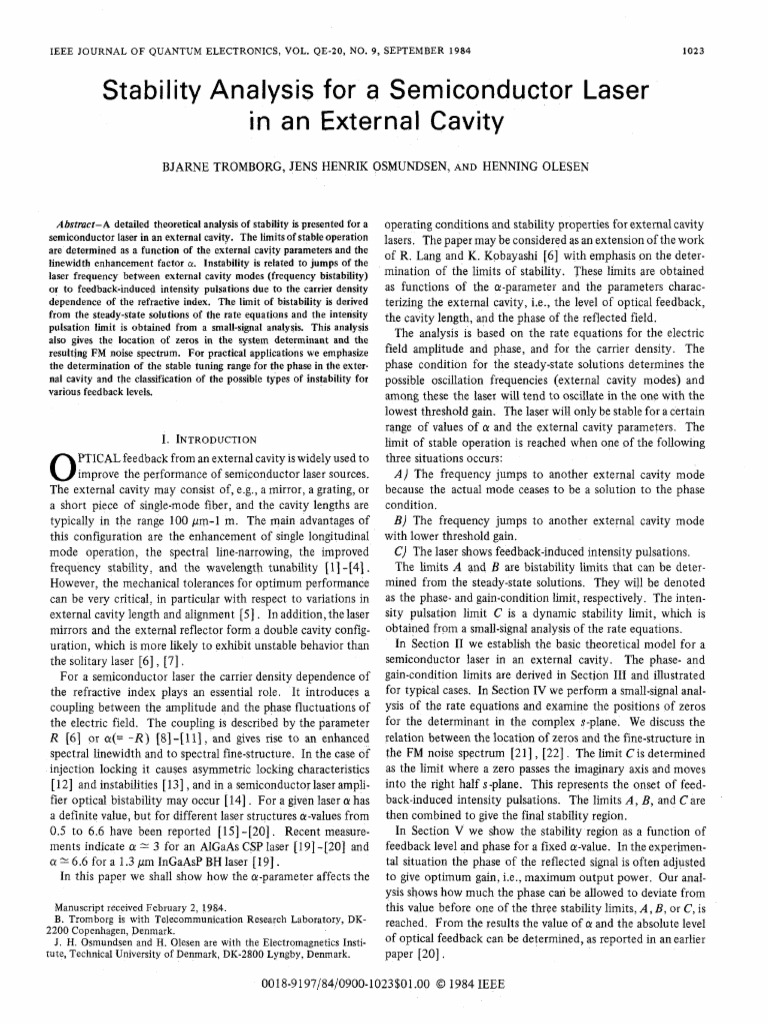 Stability Analysis For A Semiconductor Laser in An External Cavity ...