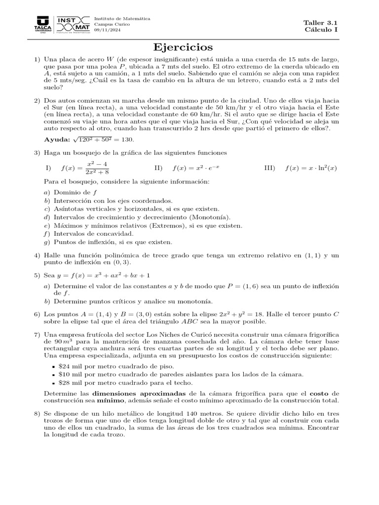Ejercicios de Cálculo I y Optimización | PDF | Geometría Elemental ...