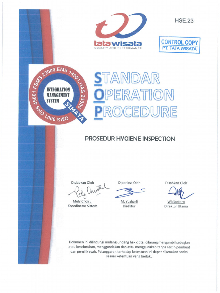 02.SOP - HSE.023.R02.160821.Hygiene Inspection | PDF