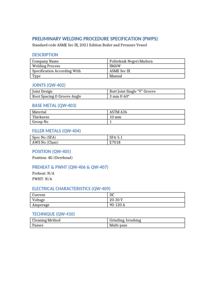 PWPS SMAW 4G Ilham Revisi | PDF