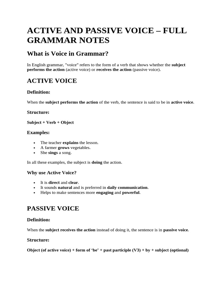 Active and Passive Voice | PDF | Verb | Subject (Grammar)