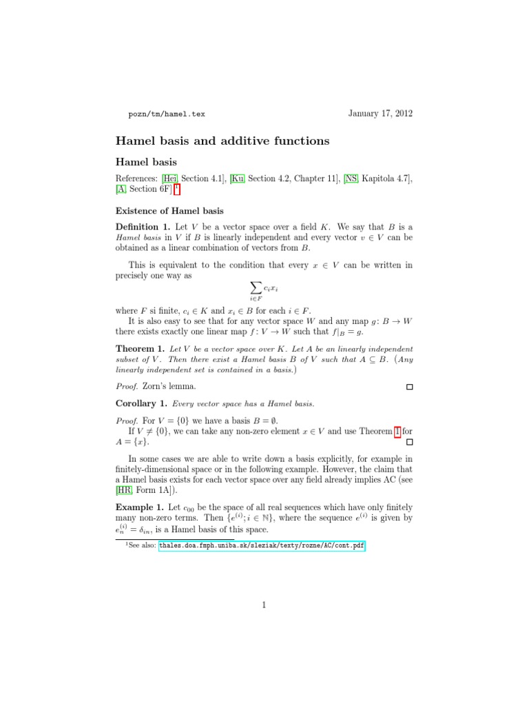 Hamel Basis and Additive Functions | PDF | Basis (Linear Algebra) | Banach Space