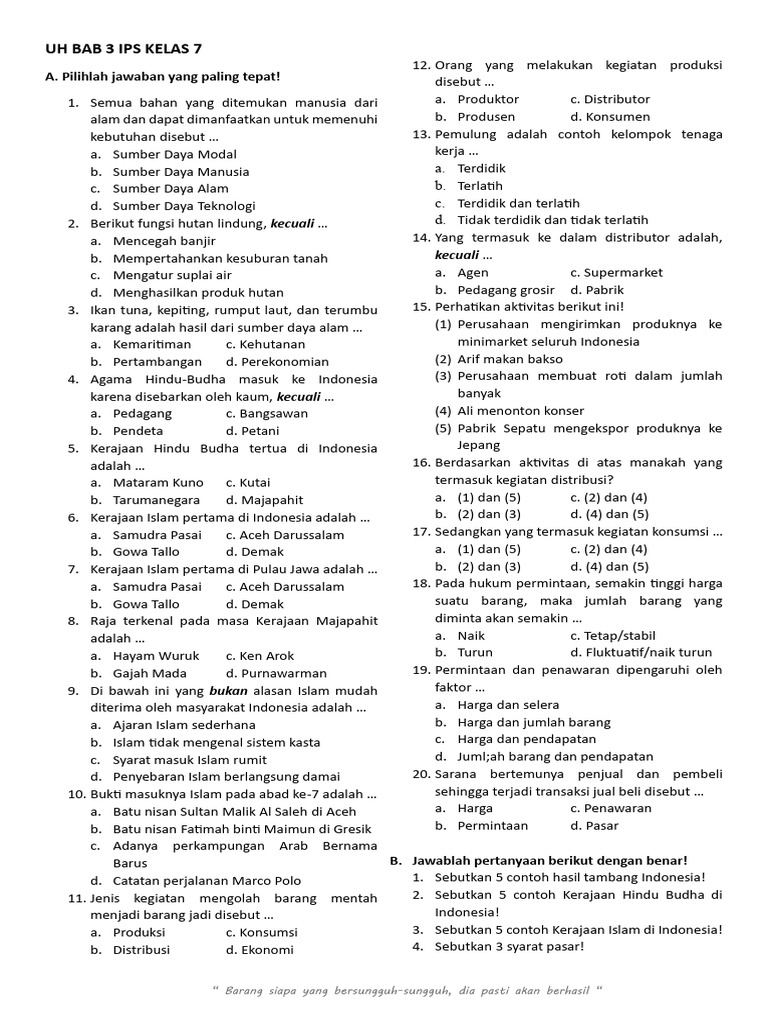 Soal Uh 1 Ips SMT Genap Kelas 7 | PDF