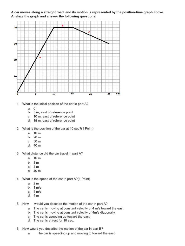 Position-Time Graph Exercises | PDF | Acceleration | Velocity