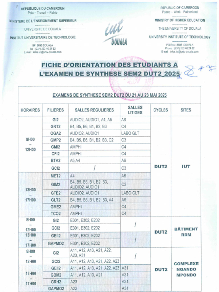 Fiche D'orientation Des Candidats de L'examen DUT2 - 2024-2025 | PDF