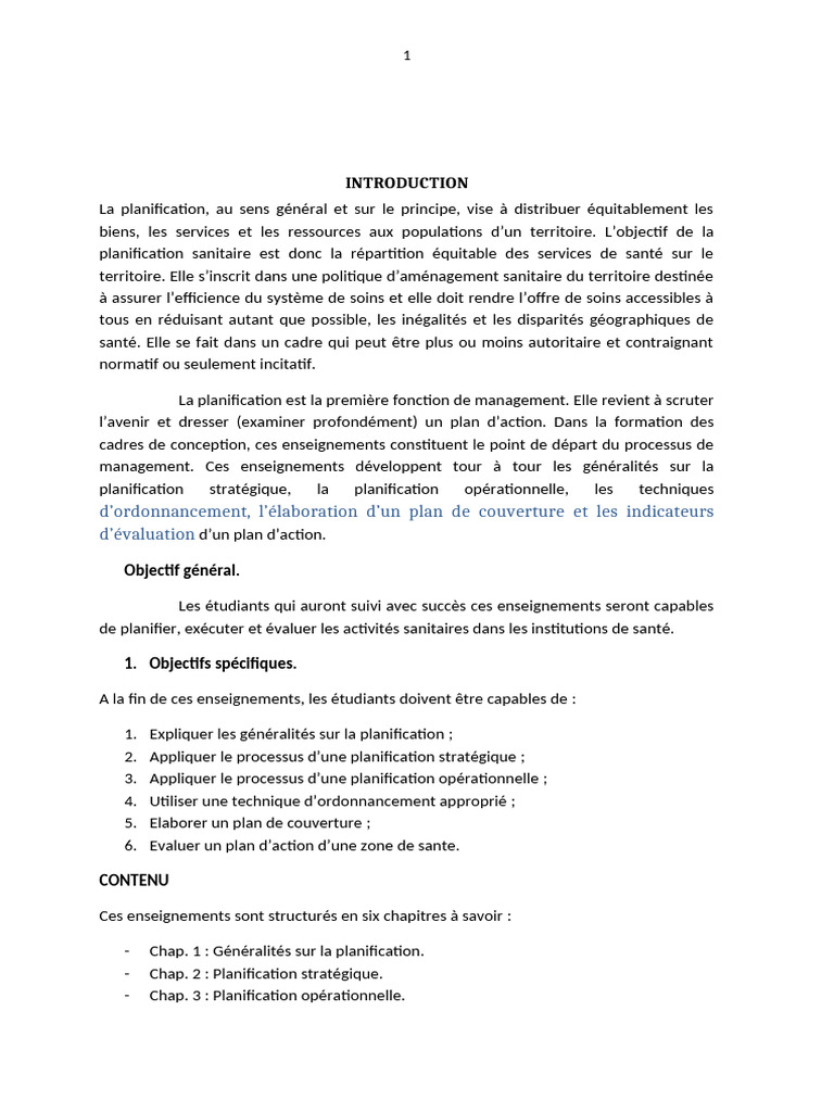Cours sur la Planification Sanitaire | PDF | Planification | Budget