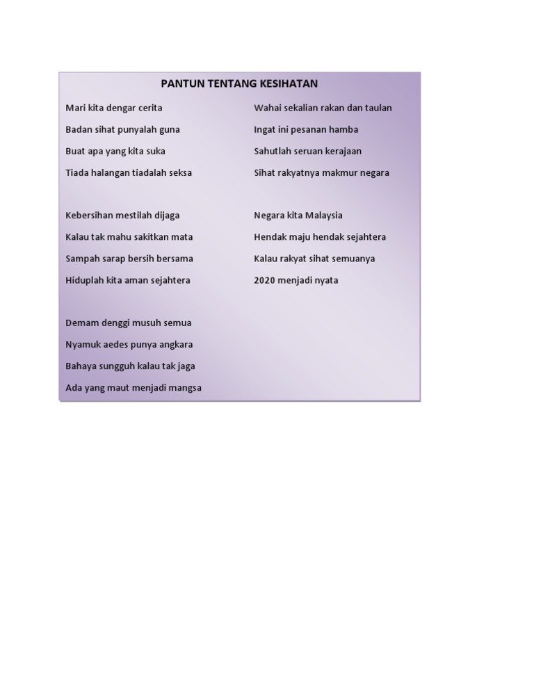 Pantun Kesihatan | PDF