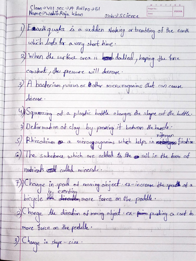 Name Wahib Raja Khan Class 8A Roll No 51 Sub Science | PDF