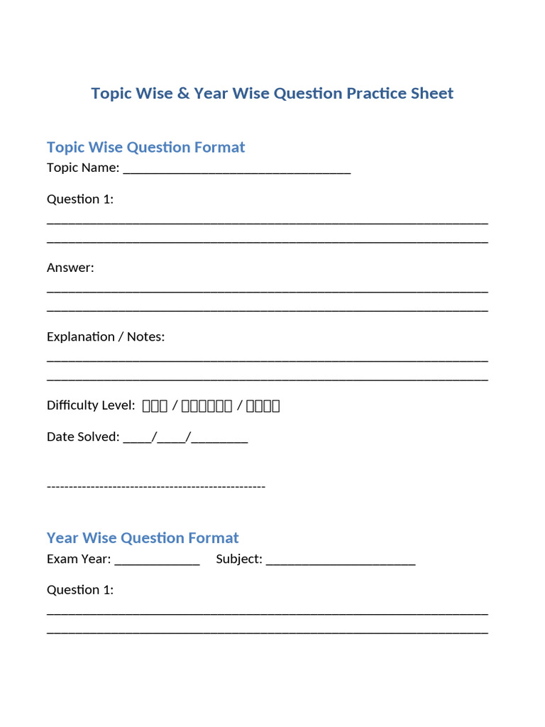 Question Practice Template A5 English | PDF