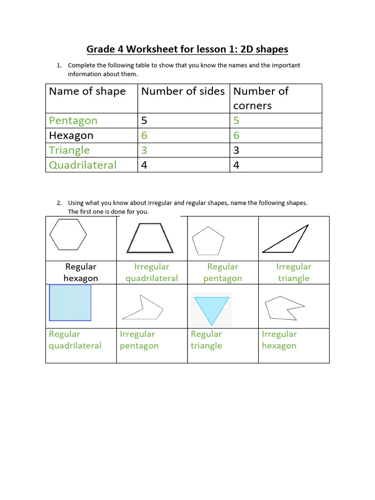 Grade 4 Lesson 1 Shapes Answers | PDF
