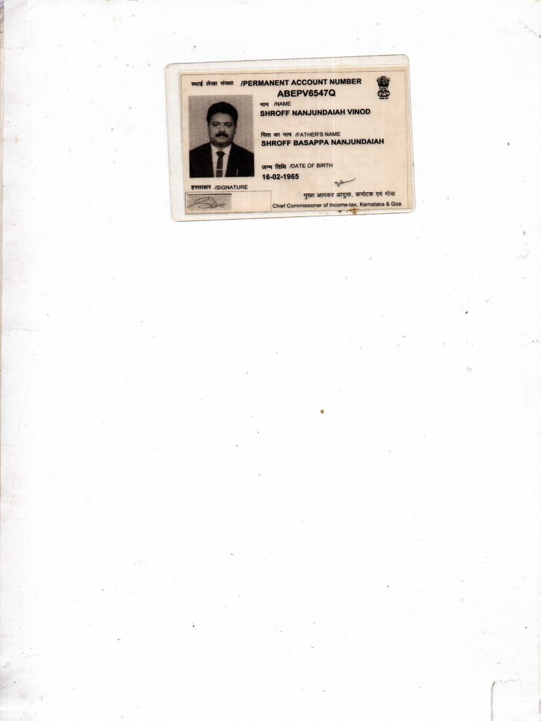 S N Vinod PAN CARD | PDF