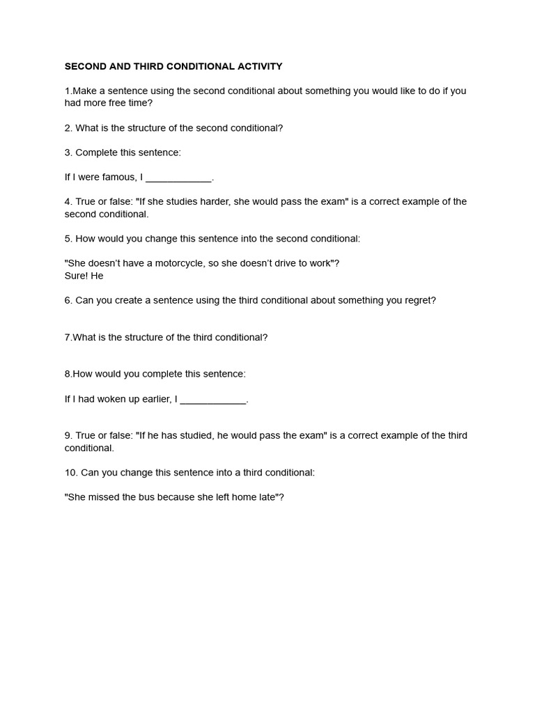 Second and Third Conditional Activity | PDF