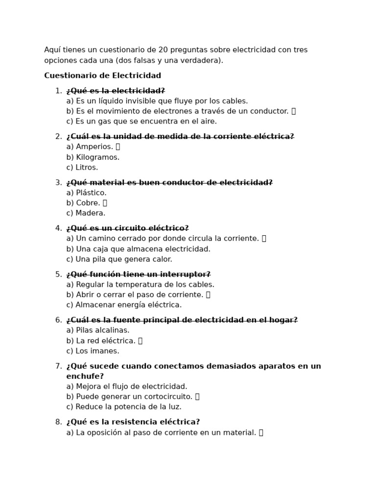 20 Preguntas sobre Electricidad | PDF | Deforestación | Corriente eléctrica