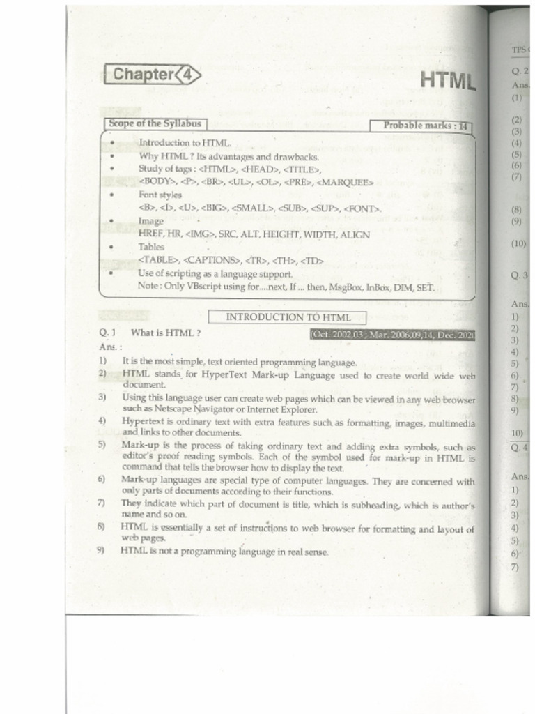HSC HTML Notes | PDF