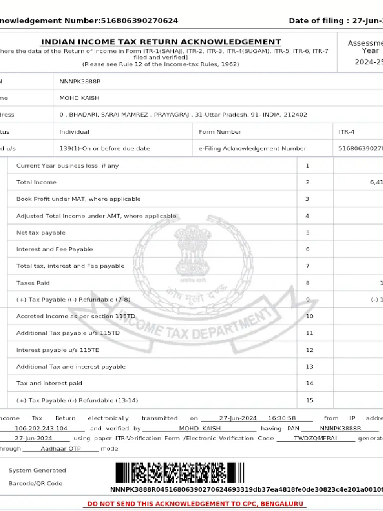 Itr Statement | PDF