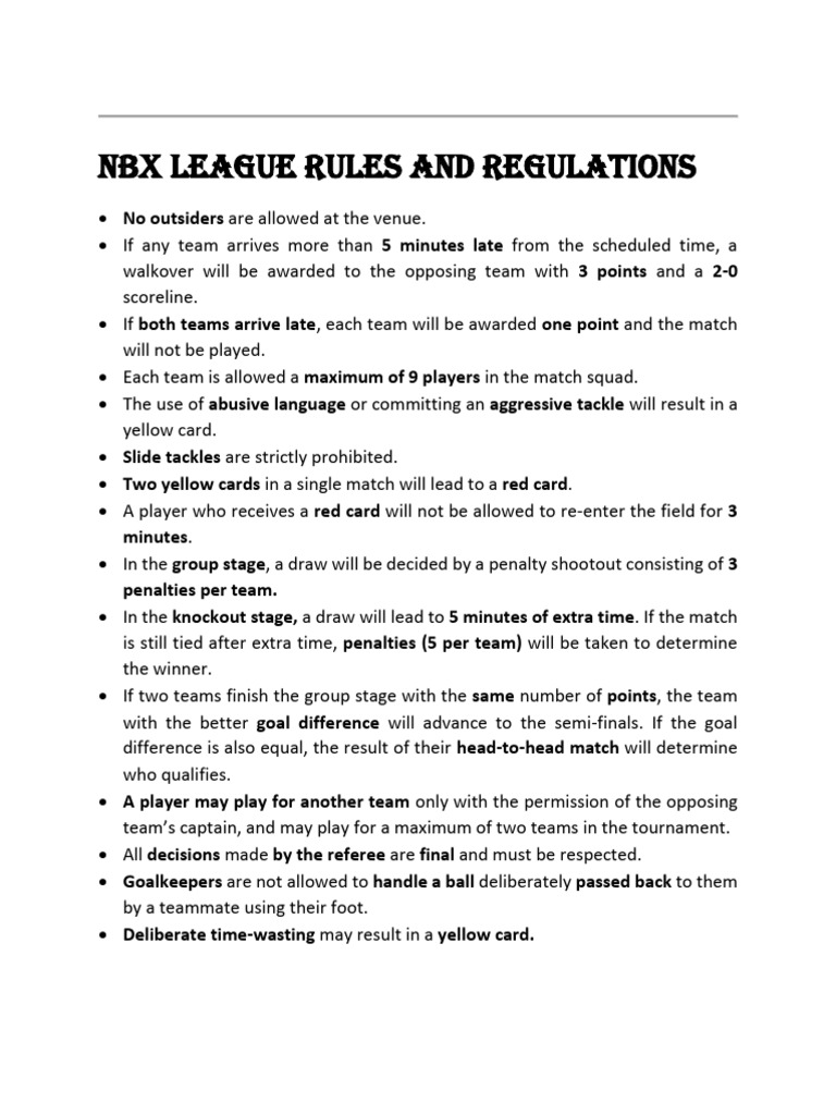 NBX League Rules and Regulations | PDF | Sports | Sports Rules And ...