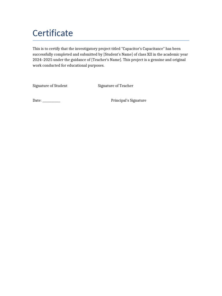 Capacitor Project With Certificate Acknowledgement | PDF
