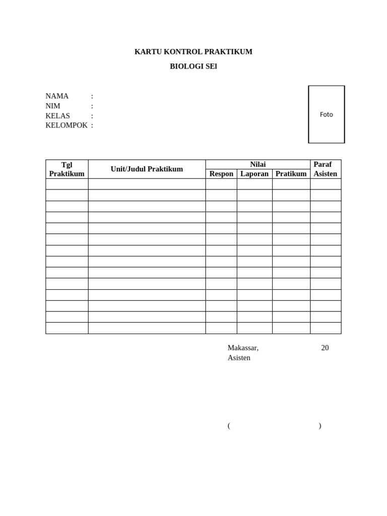 Kartu Kontrol Praktikum Biologi Sel | PDF