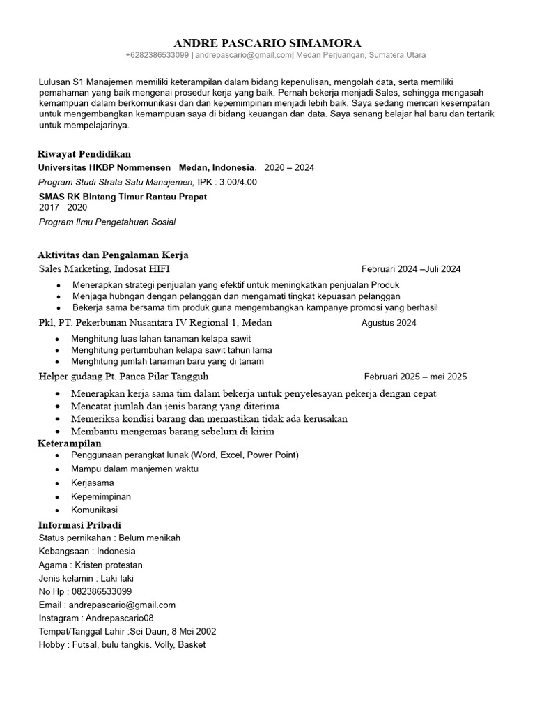 CV Andre Simamora Word (3) Terbaru | PDF