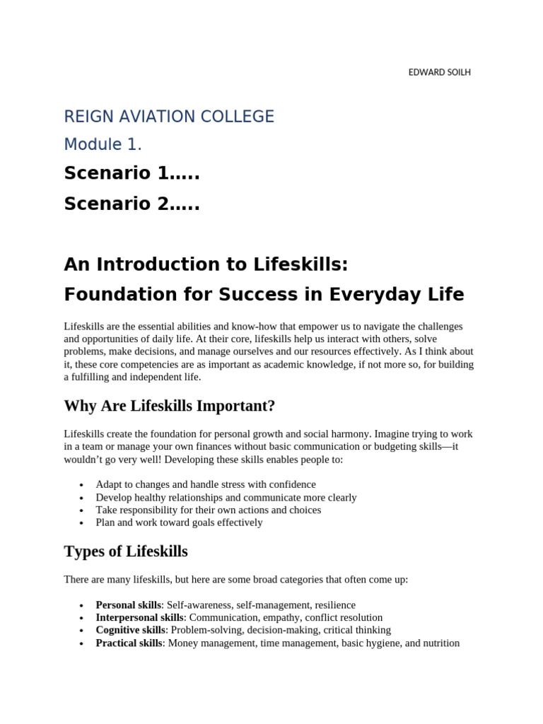 Lifeskills Notes Edward Soilh | PDF | Communication | Skill